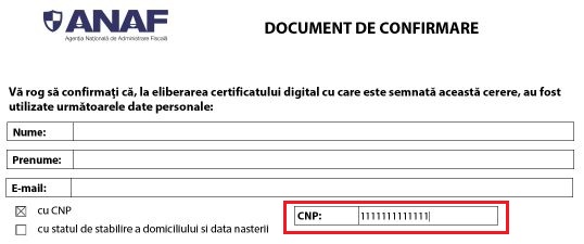 Formularul 150 - Înregistrare certificat calificat